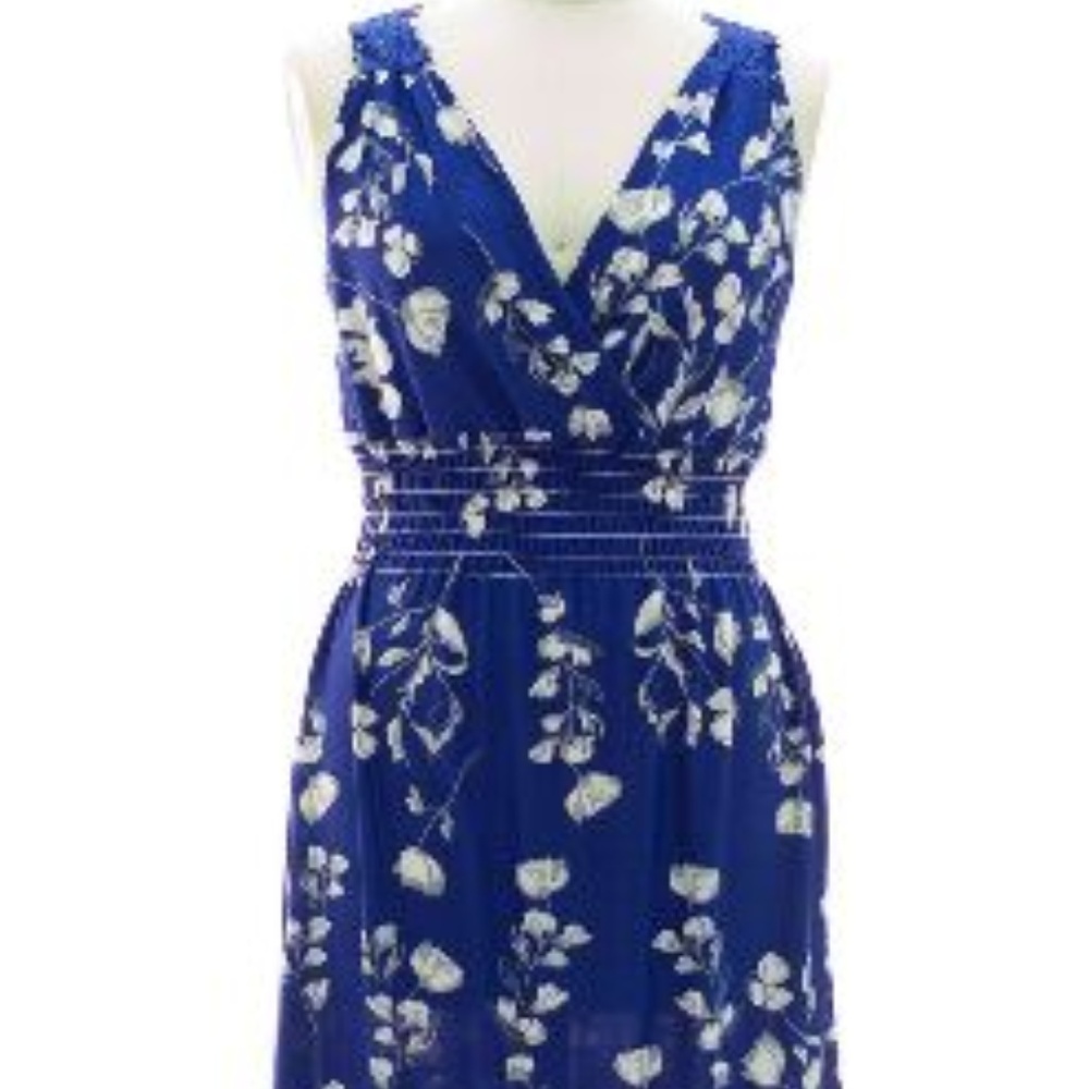 Blue Floral Print Maxi Dress Plus Gem